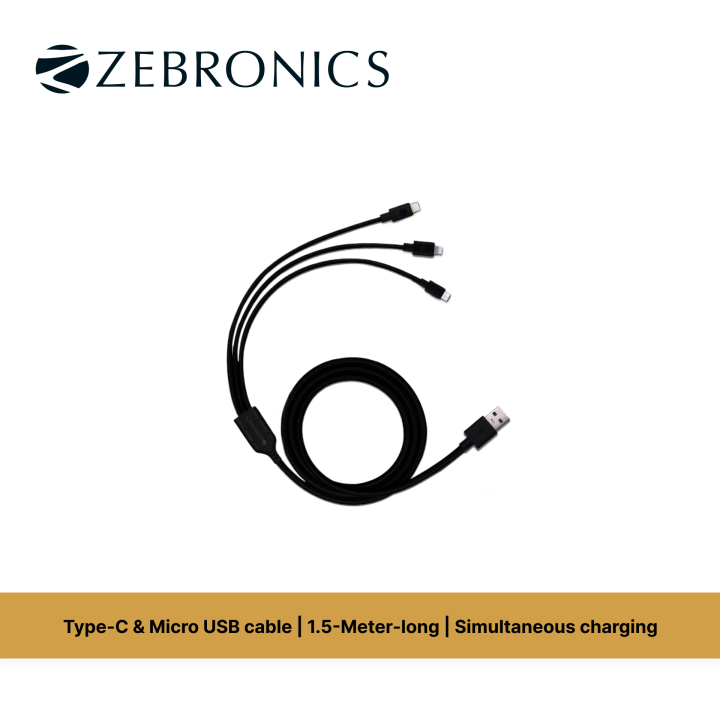 Zebronics 3 in 1 cable UMLCC1205 | 3A(Max) | 18W | Rapid Charge | 1.5m ...