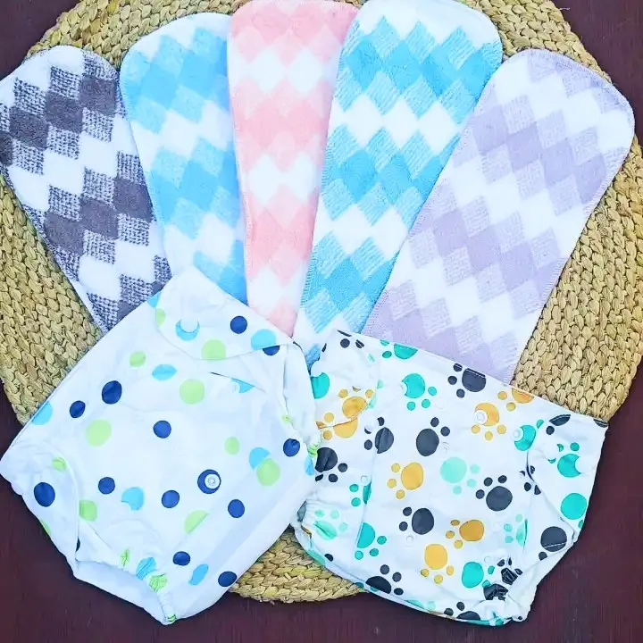 Reusable Cloth Diaper | Set Of 2 Diaper & 5 Inserts Assorted Color ...