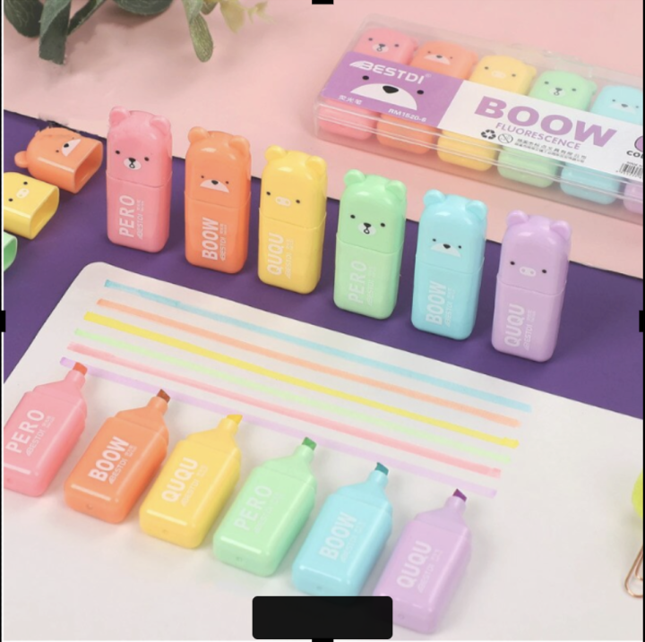 6 Mini Cute Pastel Color Highlighters Set | Daraz.com.np