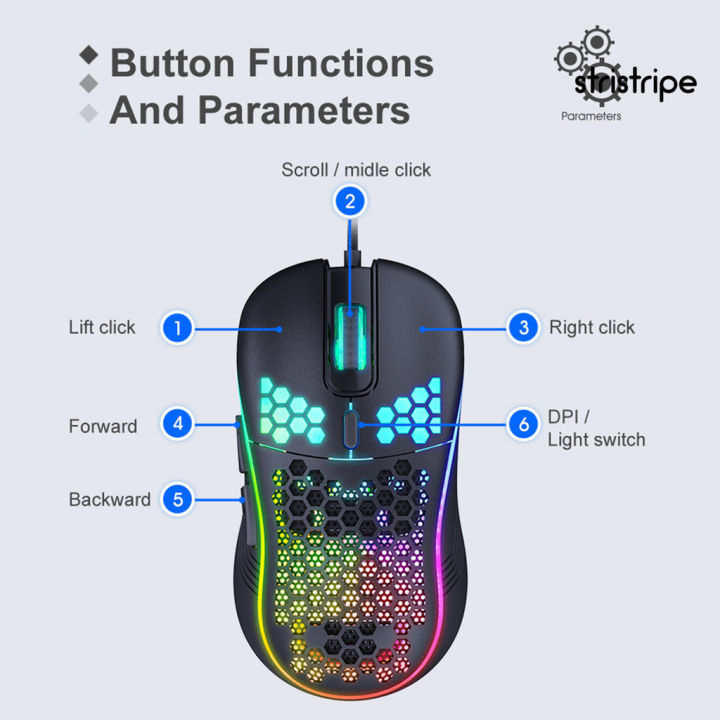 iMice T98 7200 DPI RGB USB Wired Gaming Mouse Lightweight Programmable Honeycomb Shell Ergonomic ...