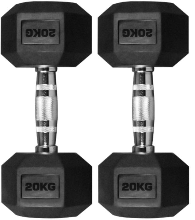 20 Kg Rubber Hex Dumbbells (Pair) Set Of 2 Hexa Rubber Dumbbell With ...