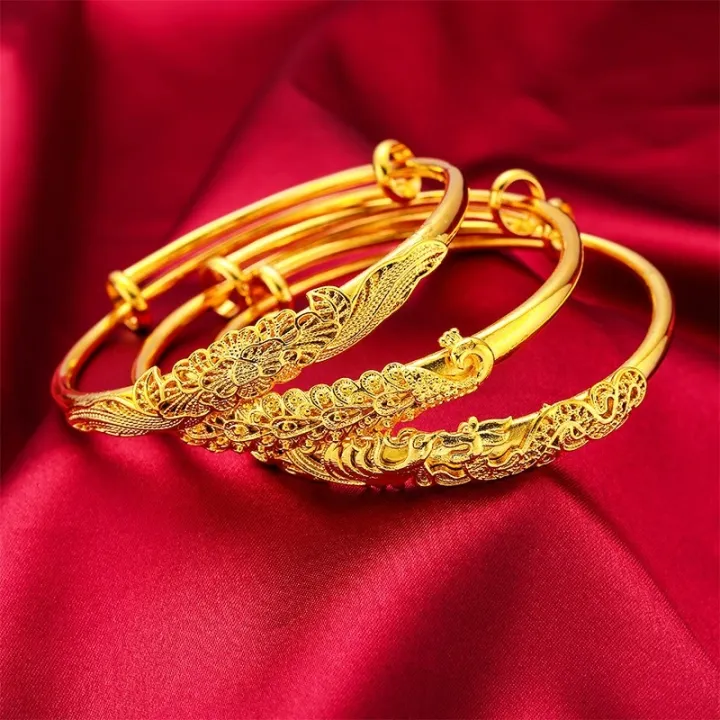 Gold Bangles with Unique Design – Real Gold Look, Adjustable & Long ...