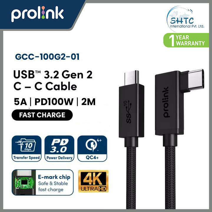 Prolink 100W USB C-C PD Cable USB3.2 Gen 2 Nylon Braided 2m (Data Transfer, Audio) [E-Mark Chip ...
