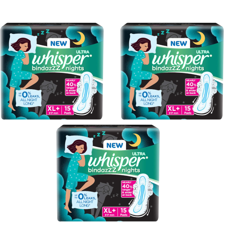 Whisper Ultra Night Sanitary Pads for Women, XL+ 15 Napkins (Buy 2 Get ...