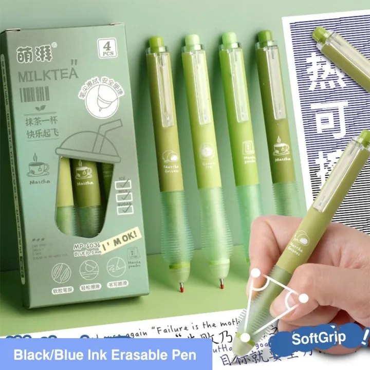 4PCS/Set Creative Soft Grip Erasable Pen Press Type 0.5mm Blue/Black ...