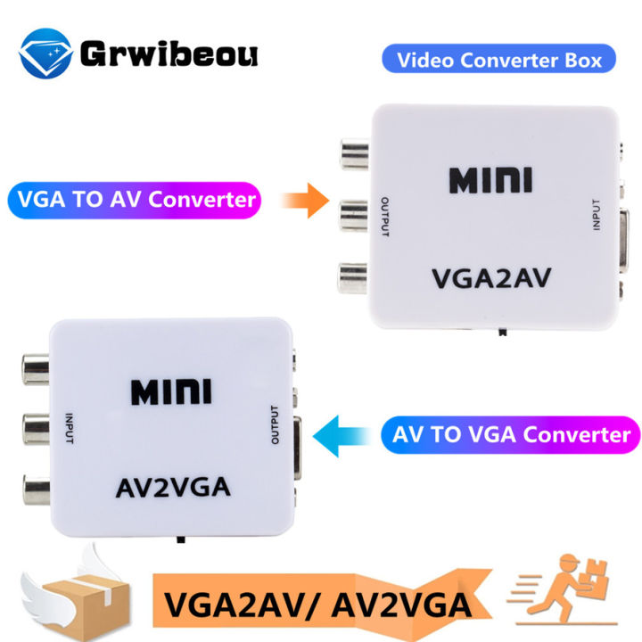 Grwibeou Mini Rca To Vga Converter Av2vga Vga2av Conversor With 3.5mm ...