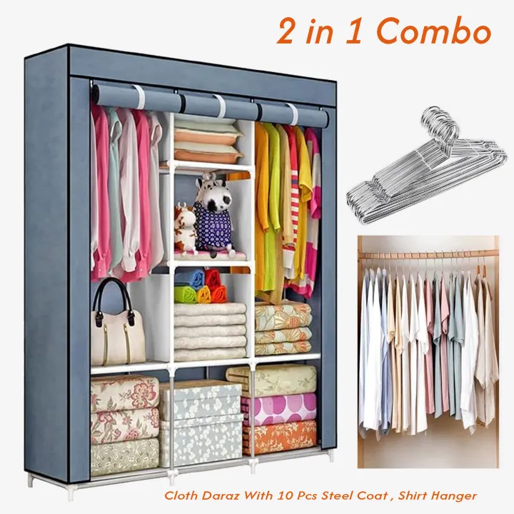 Collapsible Portable Wardrobe - Foldable Clothes Rack with 10 Steel ...