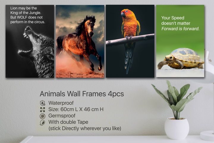 Horse Parrot Wolf Turtorise Vinyl Wall Frame 4 Panel | Daraz.com.np
