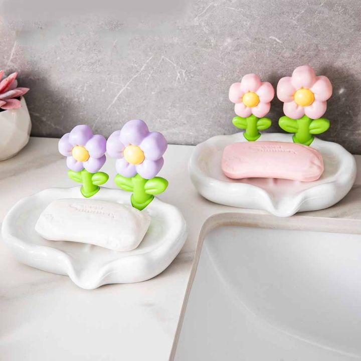 Portable Flower Shape Soap Dishes Self Draining No Punching Soap Holder