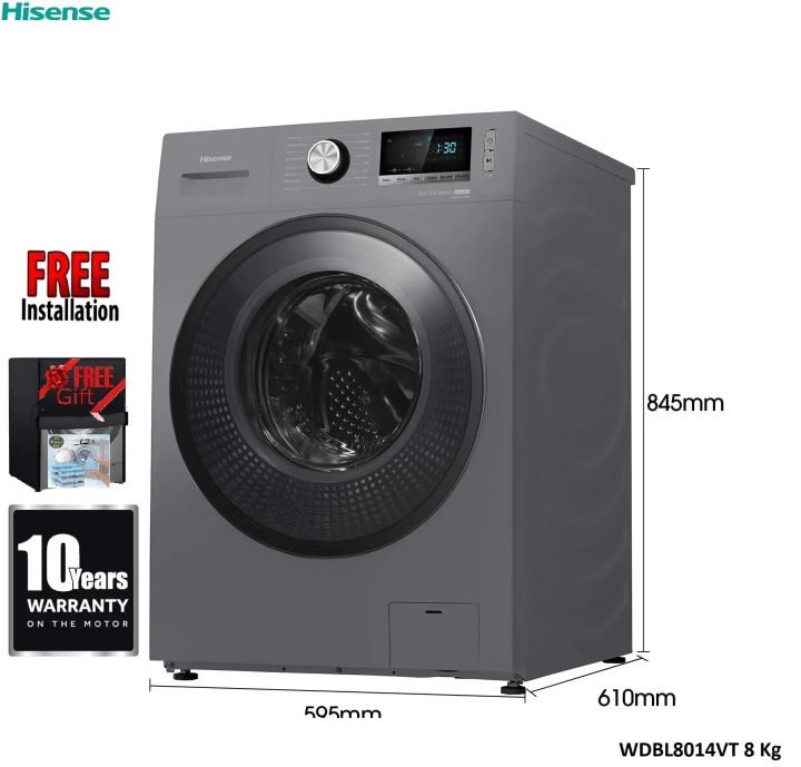 Hisense WDBL8014VT 8 Kg Washer & 5 Kg Dryer Front Load Washing Machine ...