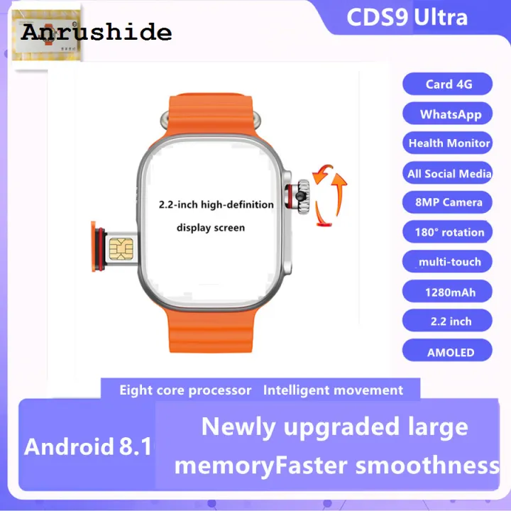 Anrushide S9Ultra Smartwatch SIM Card 4G 2.2inch Android 8.1 GPS WIFI ...