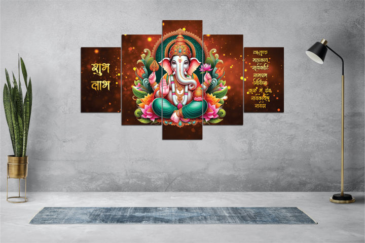 5 Panel Canvas Shree Ganesh Subha Labha 1 | Daraz.com.np