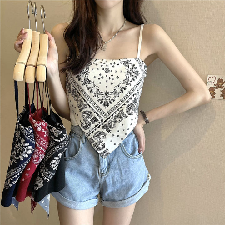 Real price vintage cashew flower print silk scarf small suspender ...
