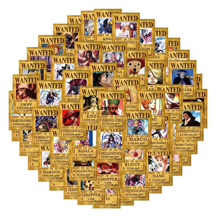 Linman 10/30/50/100pcs ONE PIECE Wanted Posters Stickers Cool Anime ...