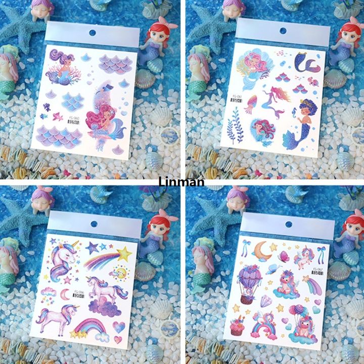 Linman 12pcs Glitter Mermaid Unicorn Waterproof Temporary Tattoo ...