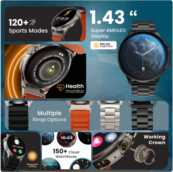 BOULT Crown R Pro Smartwatch | 1.43" Super Amoled Display | SY Bazzar