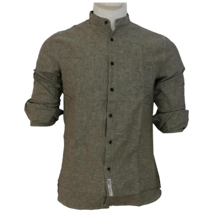 Greenish Brown Textured Linen Shirt For Men | Daraz.com.np