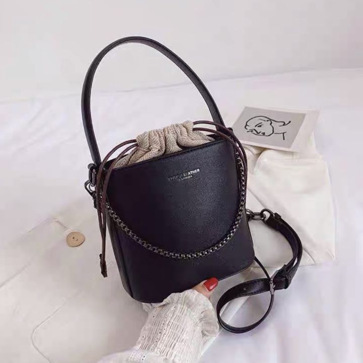 PU Leather Bucket Style Handbags Drawstring Crossbody Shoulder Side Bag ...