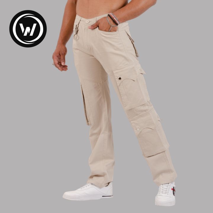 Wraon Cream Stretchable Premium Cotton Chichi Cargo Box Pant For Men ...