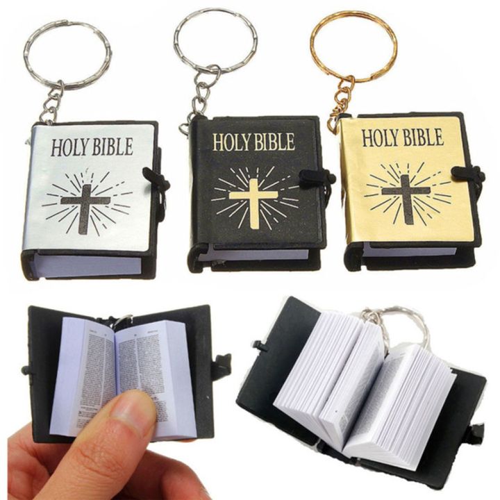Mini Holy Bible Keychain Real Paper Can Read Religious Christian Cross ...