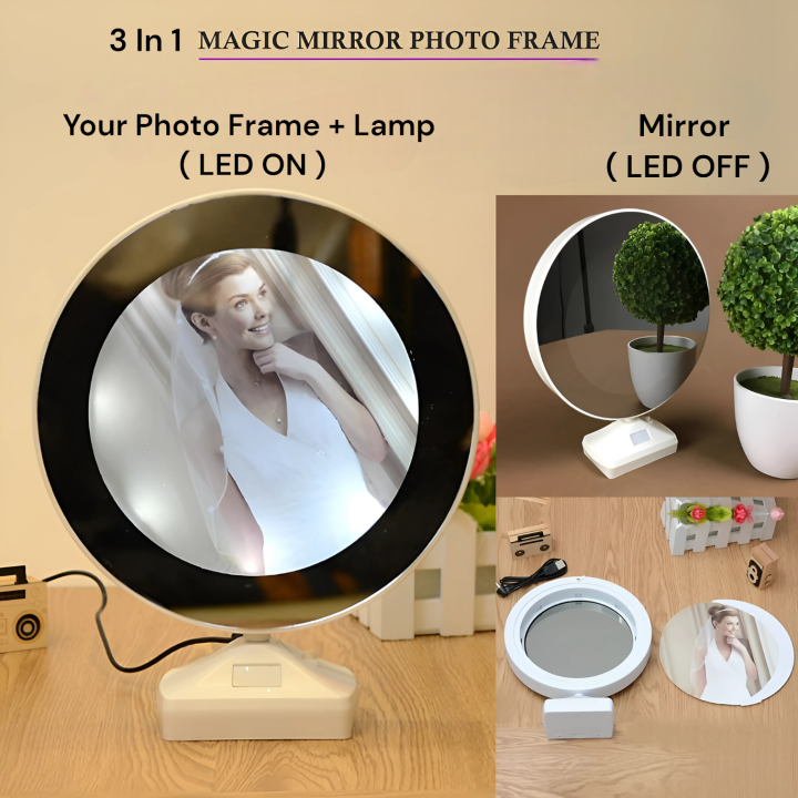 Gift 3 In 1 Magic Mirror And Photo Frame with Night LED Light for Home ...