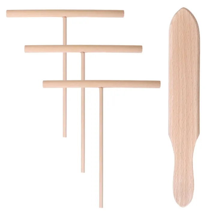 Set of 4 Spatula Set Wooden T Sticks for Spreading Pancake Batter Crepe ...
