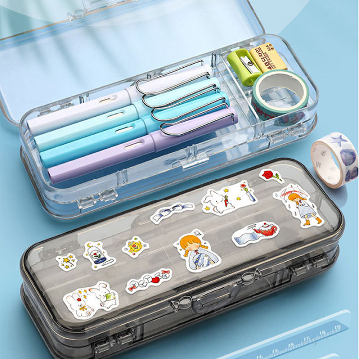 Kawaii Transparent Pencil Case Double Layer Multifunction Kids Pen ...