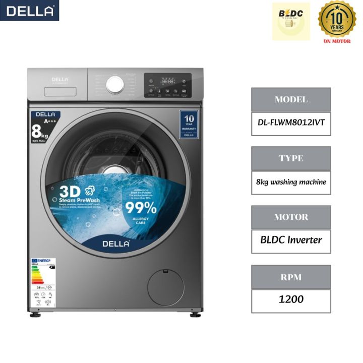 Della 8kg BLDC Inverter Motor Front Load Fully Automatic Washing ...