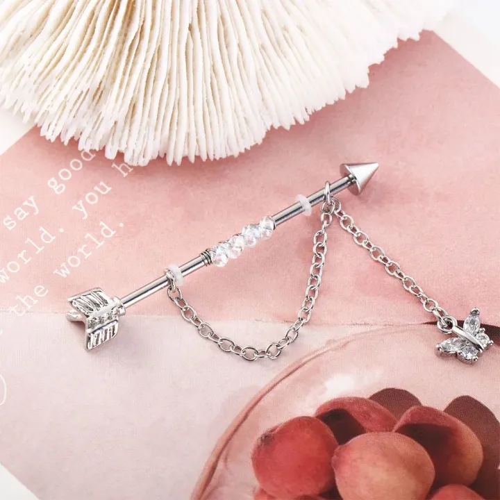 All-Match Moon Simple Tragus Piercing Heart Pendant Barbell Earrings ...