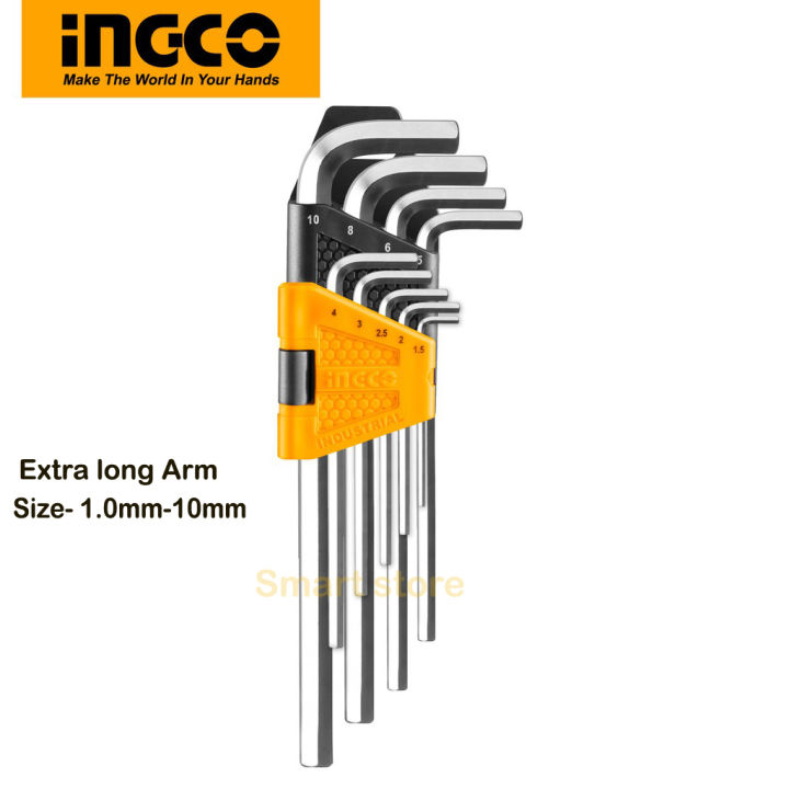 Ingco 9Pcs Hex Allen Key Set Metric Arm Repair Tool - Extra Long Allan ...
