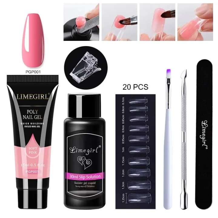 HOT NANAKOR 15ml Poly Nail Gel Complete Set for Nail Extension Glitter ...