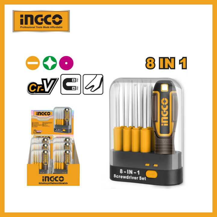 INGCO 9Pcs Interchangeable Screwdriver Set Replaceable CRV Steel ...