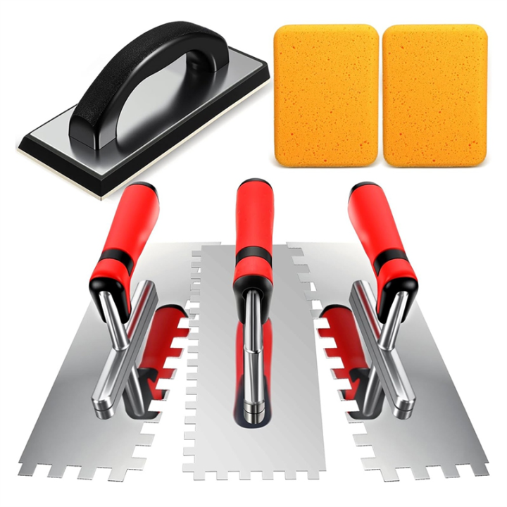 Professional 6Pcs Tiling Tool Set with Square Trowel, Rubber Grout ...