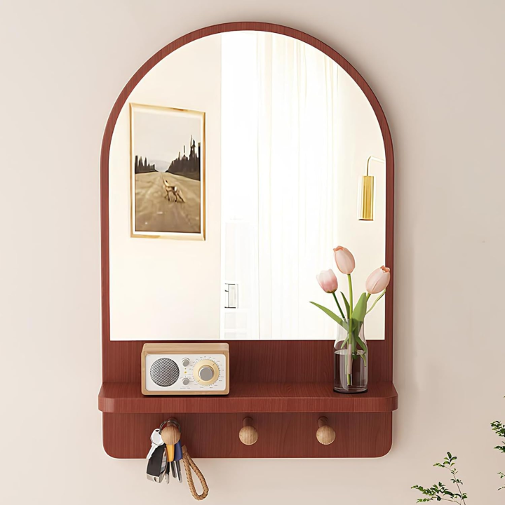 Domed Mirror Shelf Wooden Frame Wall Mirror Arched Wall Mount ...