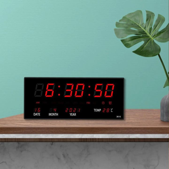 JH3615 Large LED Digital Wall Clock - Red Display with Calendar and ...