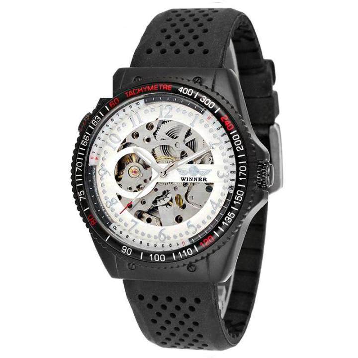 New Winner Army Military Rubber Watch Steampunk Black Rubber Band Mens ...