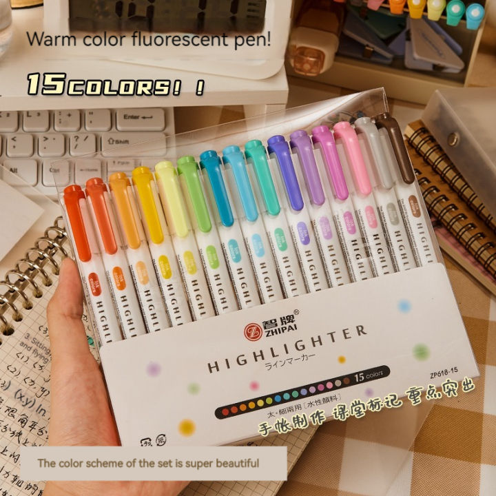 5 Colors Double Headed Highlighter Pen Set Fluorescent Drawing Markers ...