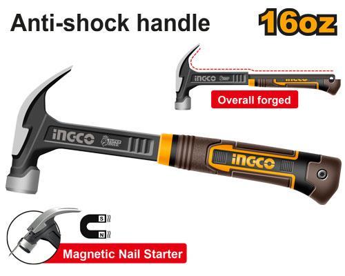 INGCO New 16oz/450g Anti Shock Handle Claw Hammer HCH81016L | Daraz.com.np