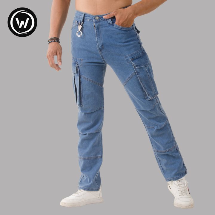 Wraon Blue Baggy Stretchable Fancy Denim Cargo Box Pant For Men ...