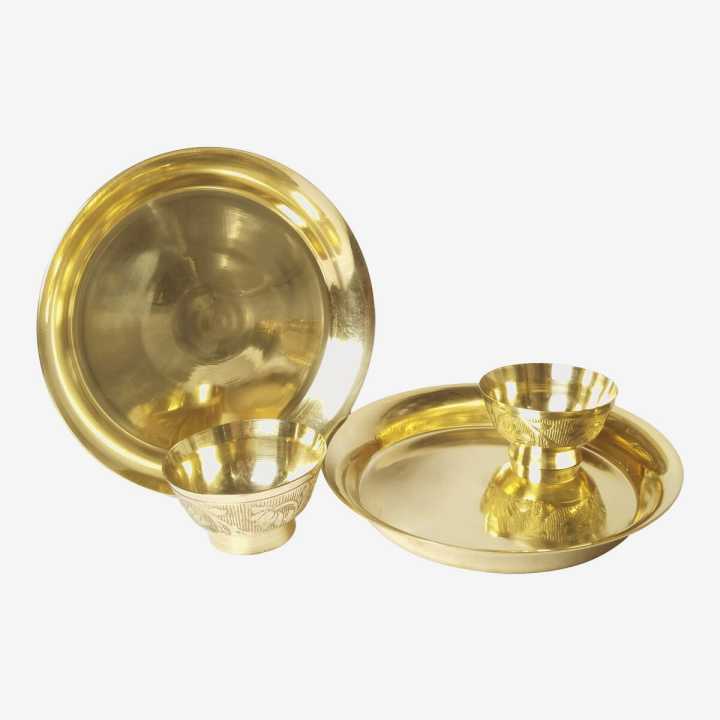 Brass Thaal/Plate (Nepali Thaal) 9.6 inchs With Bowl(Buta Ghoda ...