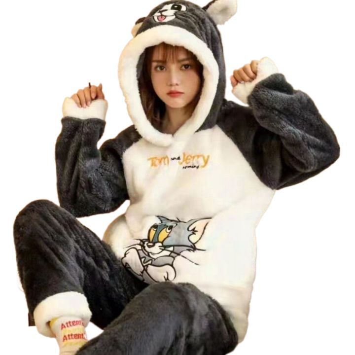 Winter Huddie Set Women Pyjamas Sets pajamas Sleepwear Suit Thick Warm ...