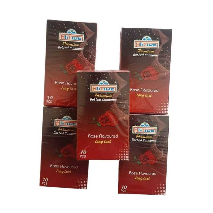 Hi-Tide Premium Dotted Condom 10pcs Long Last Rose 5 Packet Bundle ...