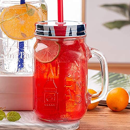 Mason Jars with lid and Straw Glass Frosty Jar with Handle Random Color ...