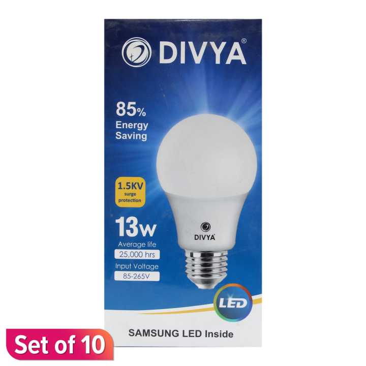 Divya LED Bulb 13 Watt E27 White Light Set Of 10 | Daraz.com.np