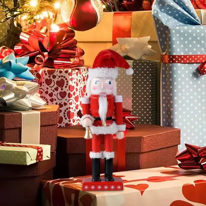 Handicrafts Wood Santa Nutcracker Puppet Red Furry Beard Christmas ...