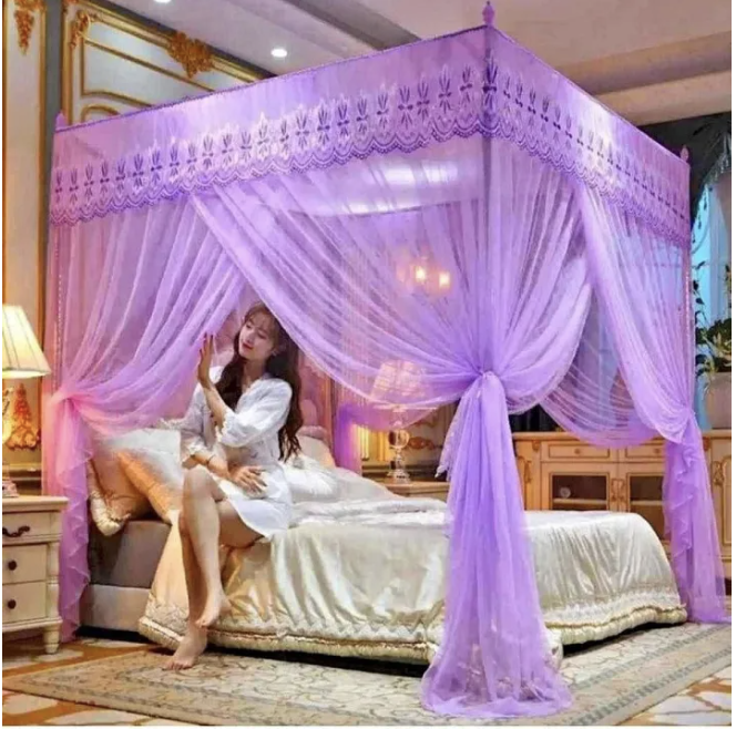4 Corner Mosquito Net Bed | Embroidered Mosquito Net With Stand medium ...