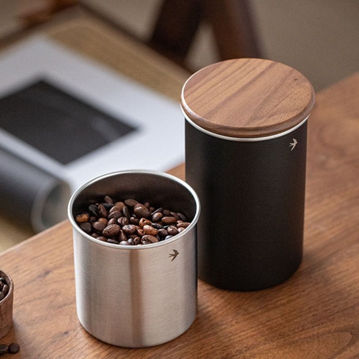 New Stainless Steel Matcha Jar Wood Lid 380ml 560ml Food Storage ...