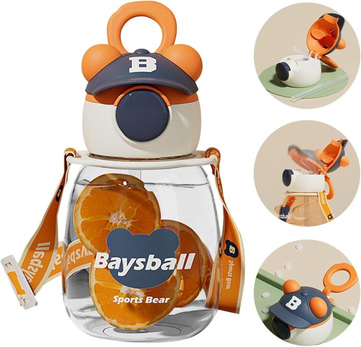 Cartoon Shape Kids Water Bottle with Straw,Shoulder Belt,2D Sticker,3D ...