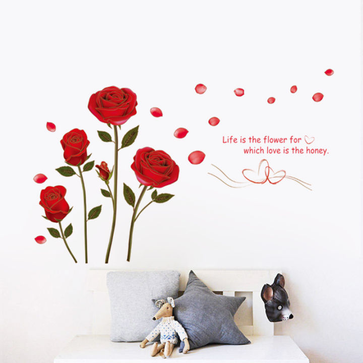 Romantic Red Rose Wall Sticker For Bedroom Living Room Sofa Background ...
