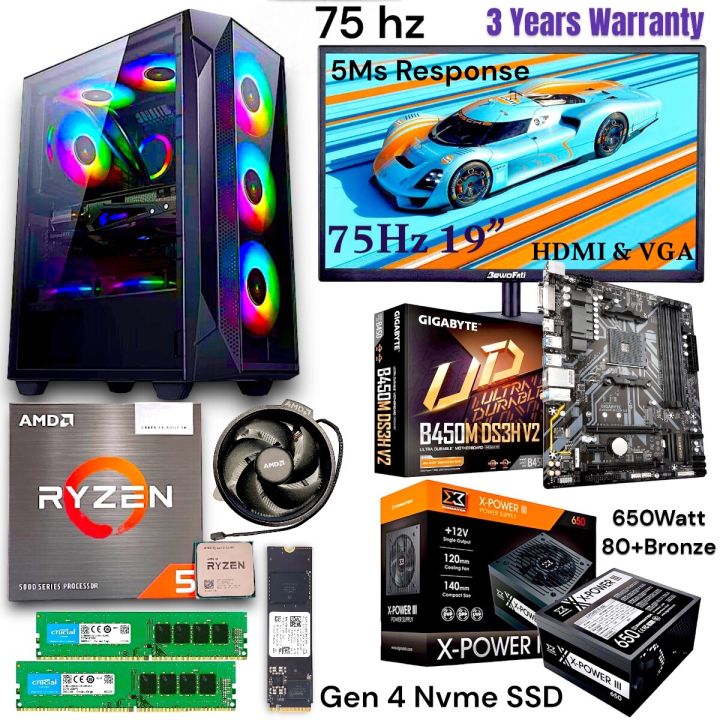 Budget Gaming PC Desktop Full Setup with Ryzen 5 5600G Pairs with a 19 ...